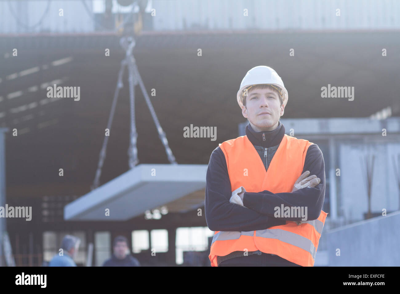 Portrait of factory worker outside concrete reinforcement factory Stock ...