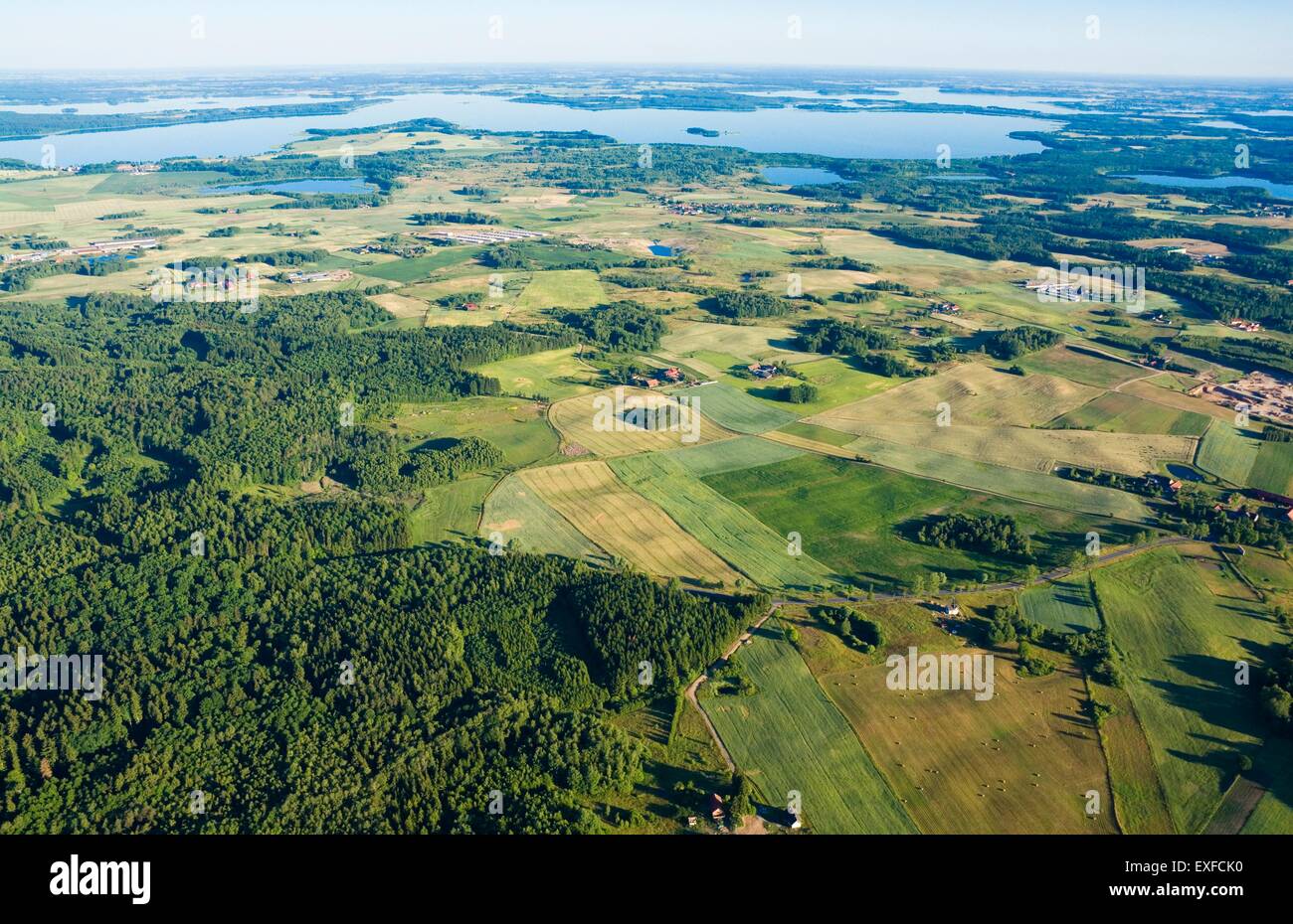 Aerial view of beautiful Masurian countryside, Poland - Kisajno and ...