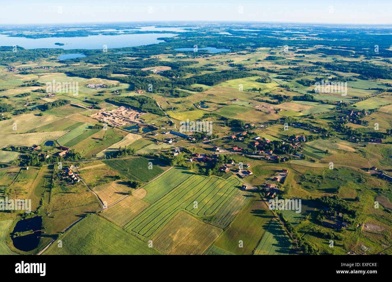 Aerial view of beautiful Masurian countryside, Poland - Dargin Lake in ...