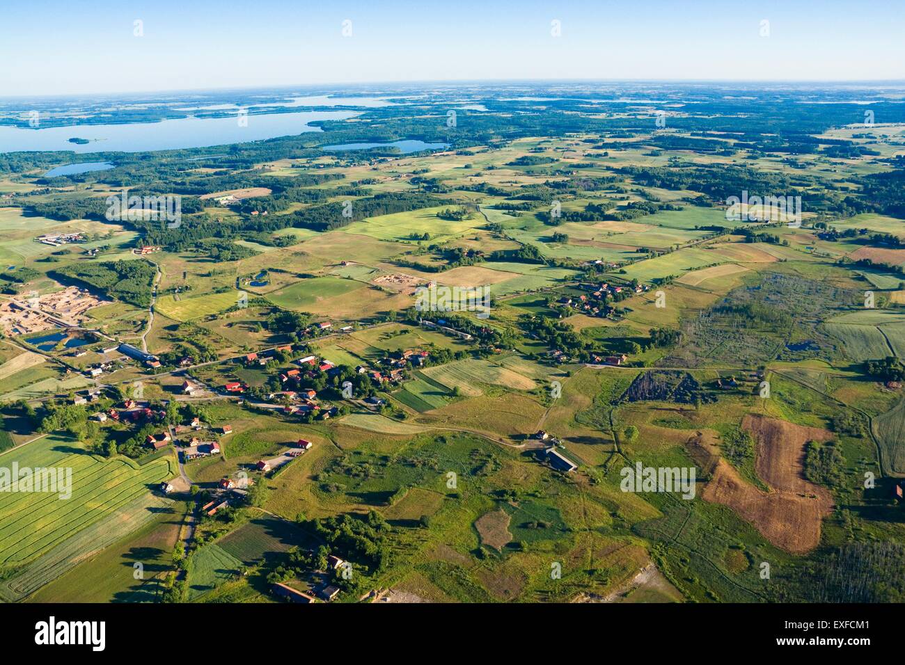 Aerial view of beautiful Masurian countryside, Poland - Dargin Lake in ...