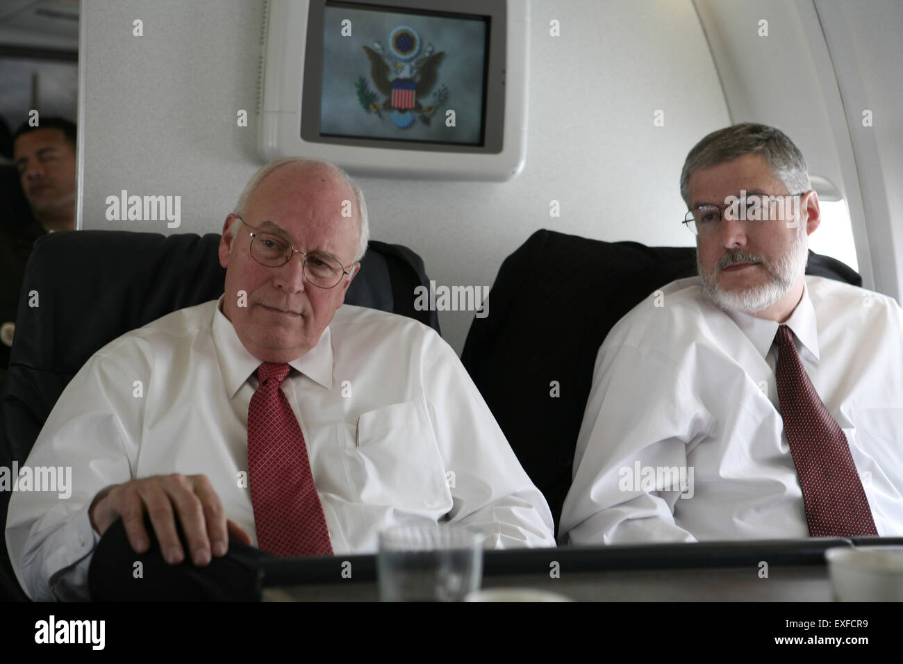Vice President Cheney and David Addington Aboard Air Force Two Stock ...