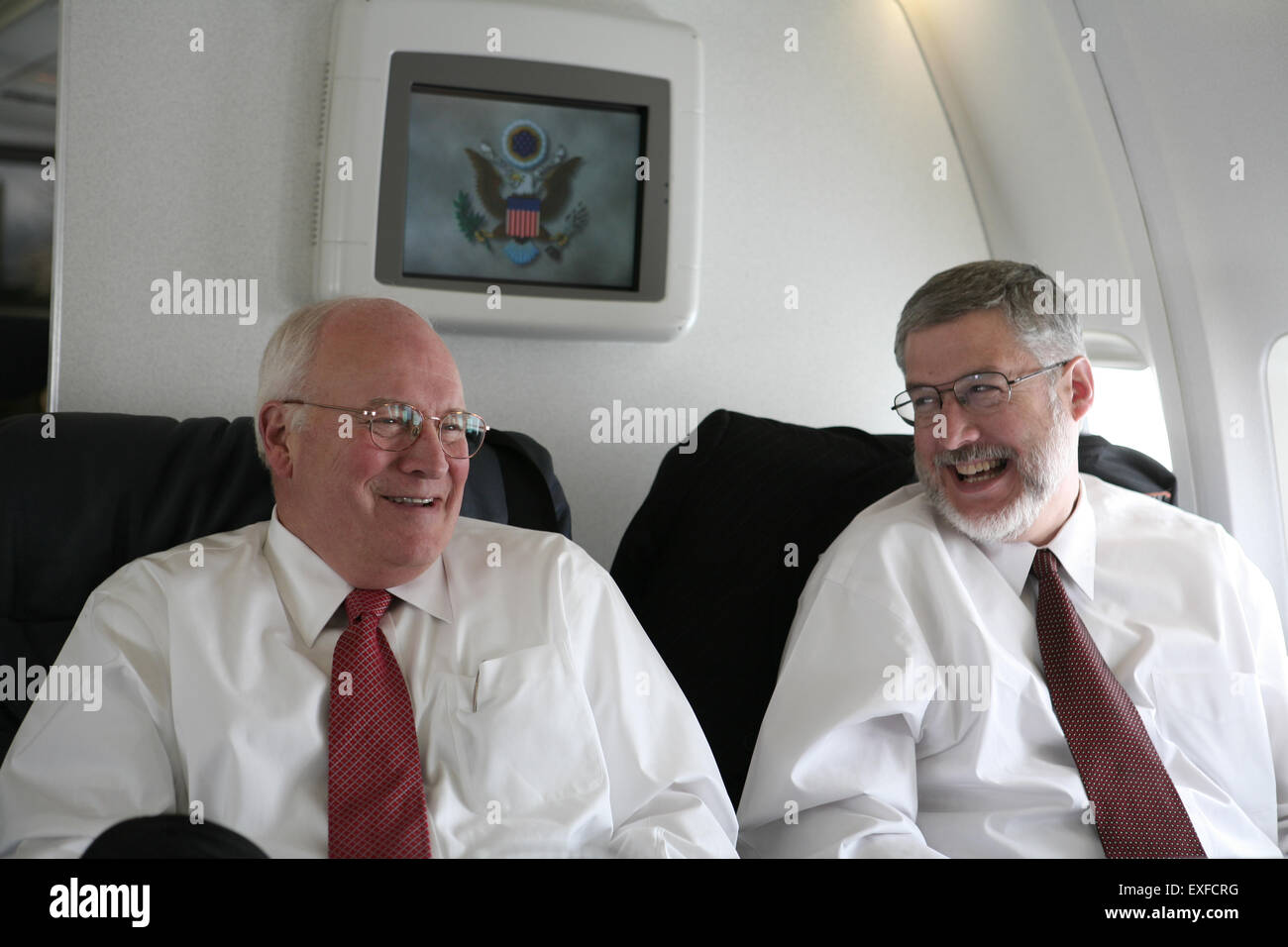 Vice President Cheney and David Addington Aboard Air Force Two Stock ...