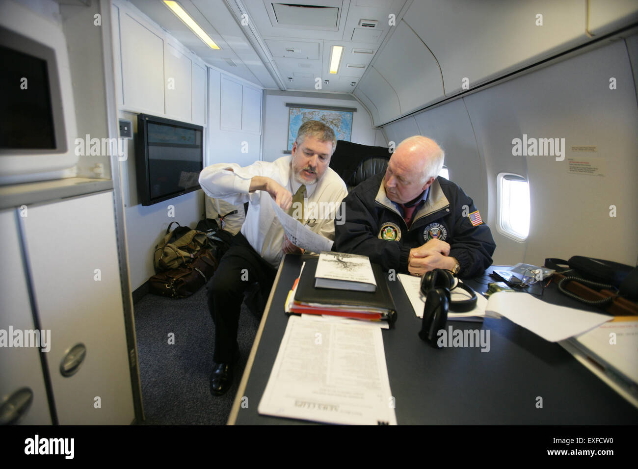 Vice President Cheney and David Addington Aboard Air Force Two Stock ...