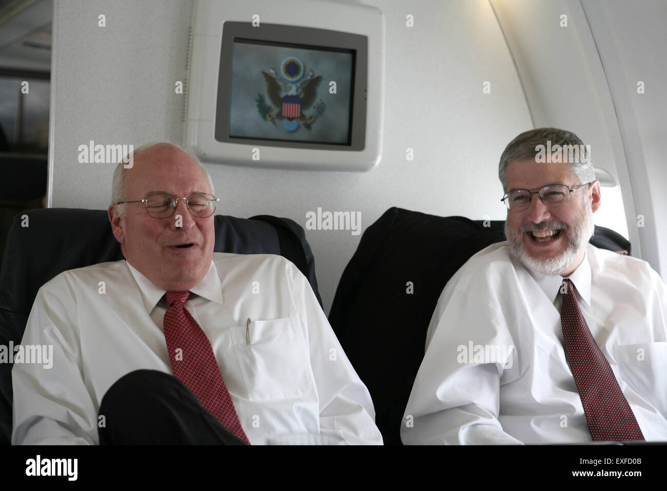Vice President Cheney and David Addington Aboard Air Force Two Stock ...