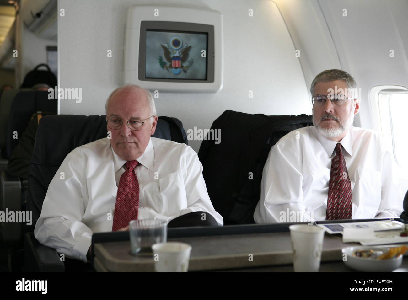 Vice President Cheney and David Addington Aboard Air Force Two Stock ...