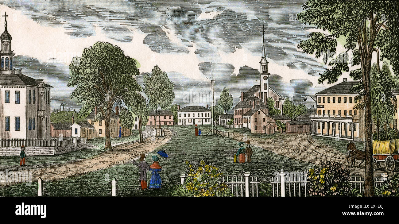 Antique 1839 hand-tinted engraving, Central Part of Concord ...