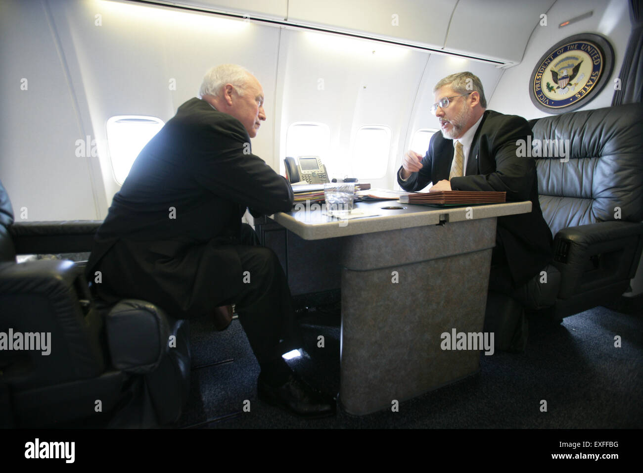 Vice President Cheney Talks to David Addington Aboard Air Force Stock ...