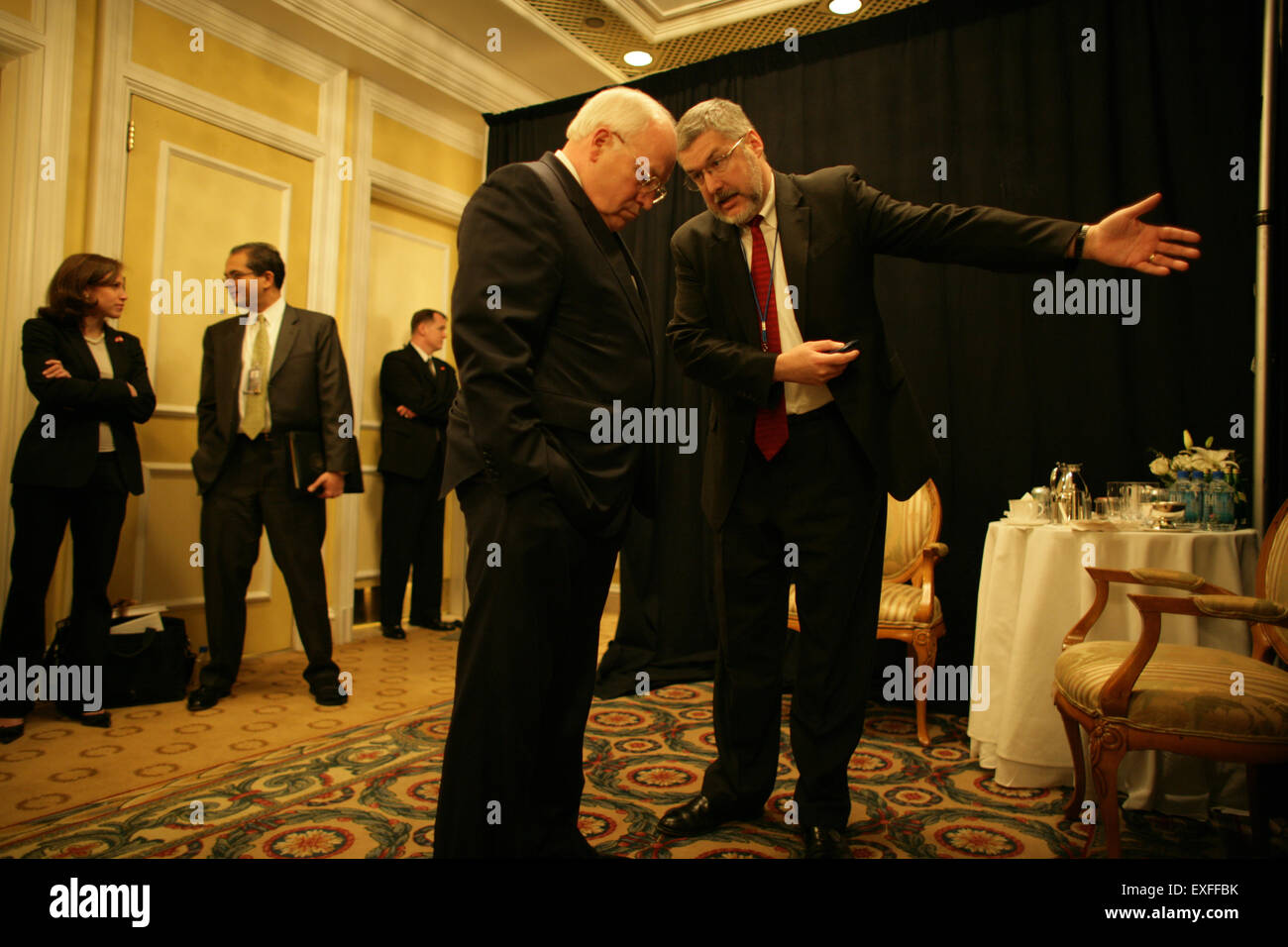 Vice President Cheney Talks to David Addington After His Remarks Stock Photo - Alamy
