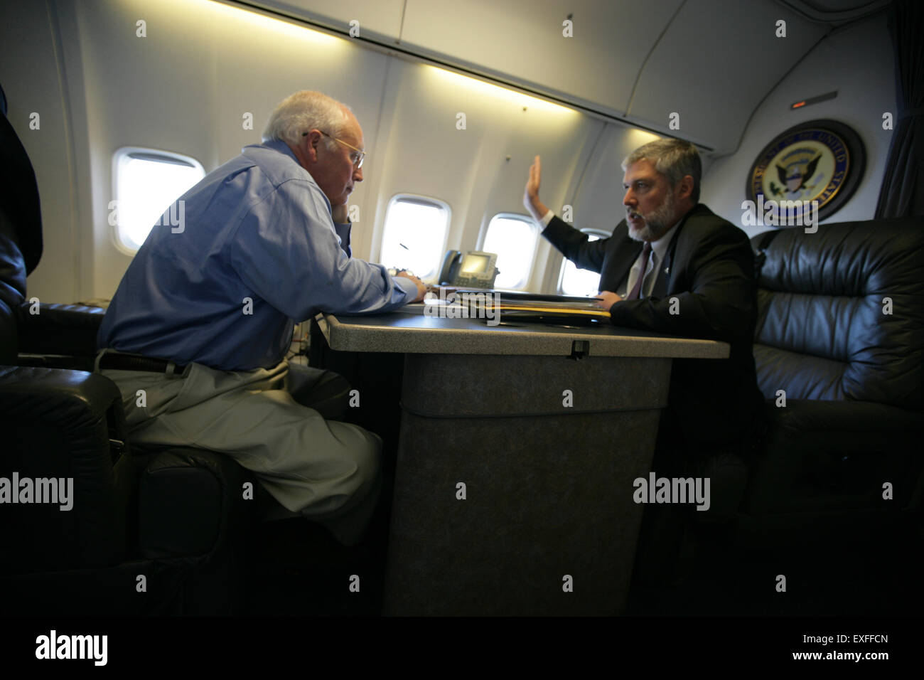 Vice President Cheney Talks with David Addington Aboard Air Force Stock ...