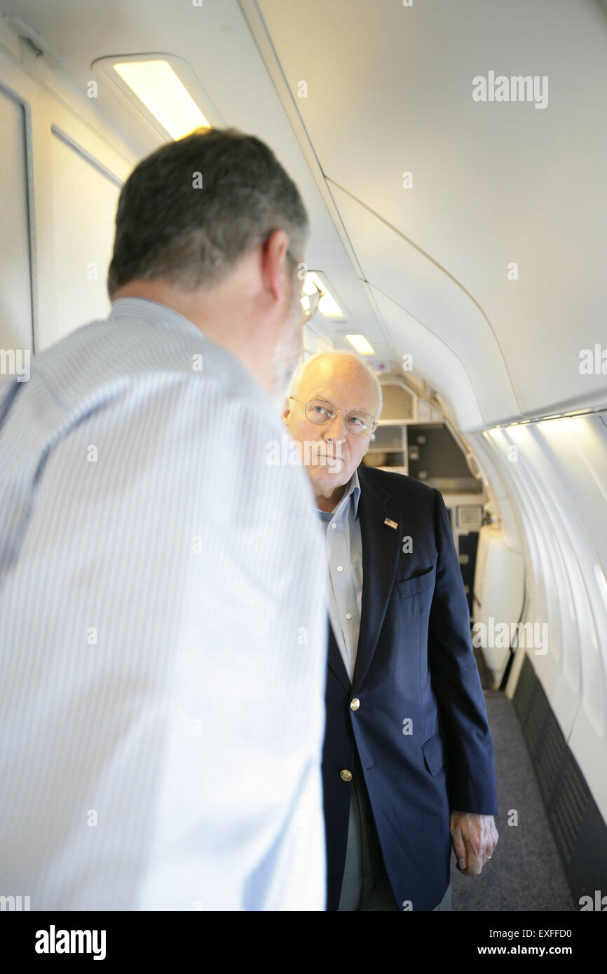 Vice President Cheney Talks with David Addington Aboard Air Force Stock ...