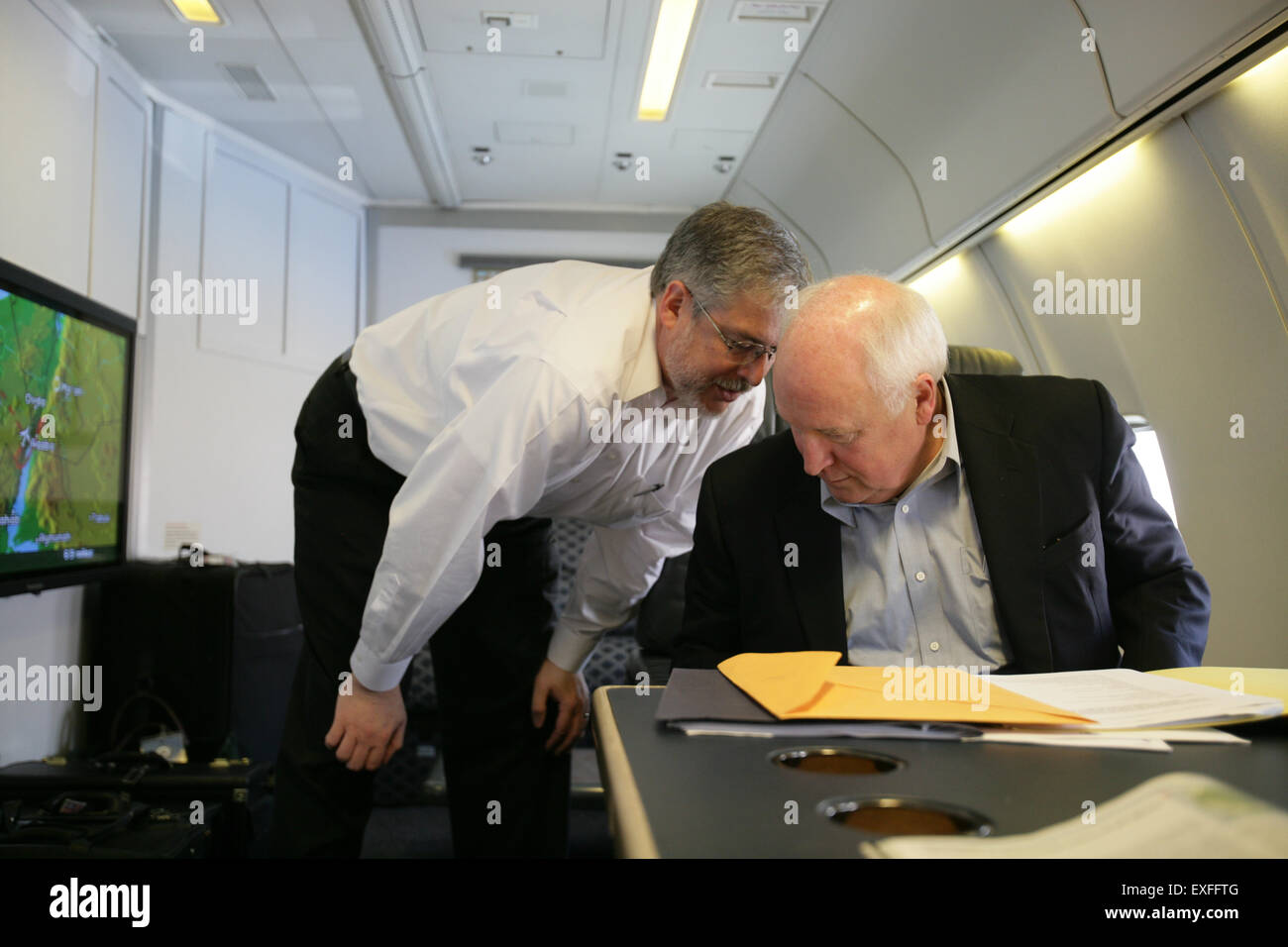 Vice President Cheney Talks with David Addington Aboard Air Force Stock ...