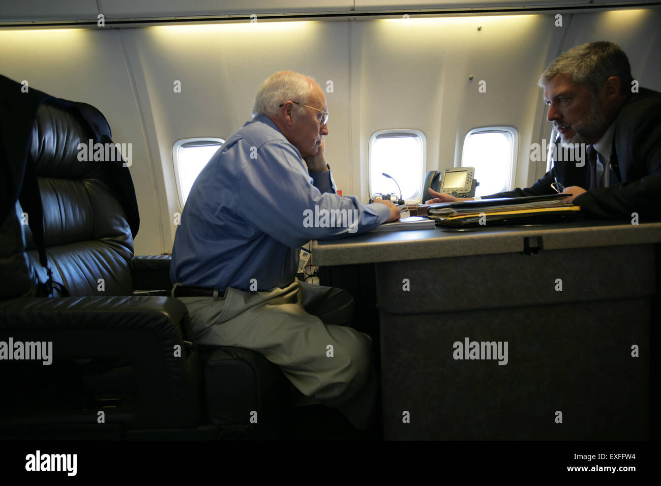 Vice President Cheney Talks with David Addington Aboard Air Force Stock ...