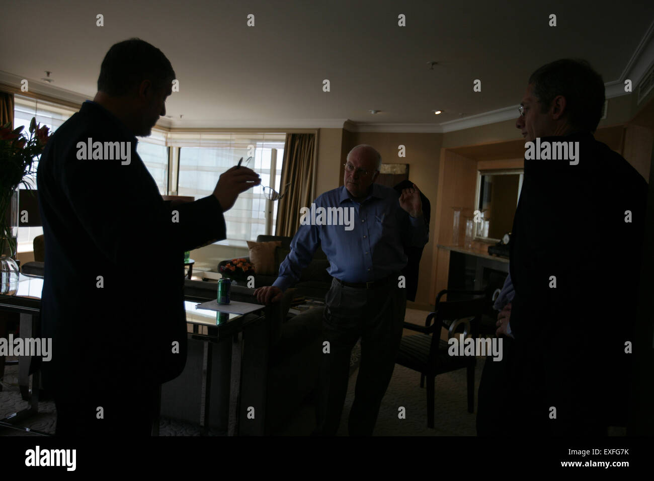 Vice President Cheney Talks with David Addington and John Hannah Stock ...