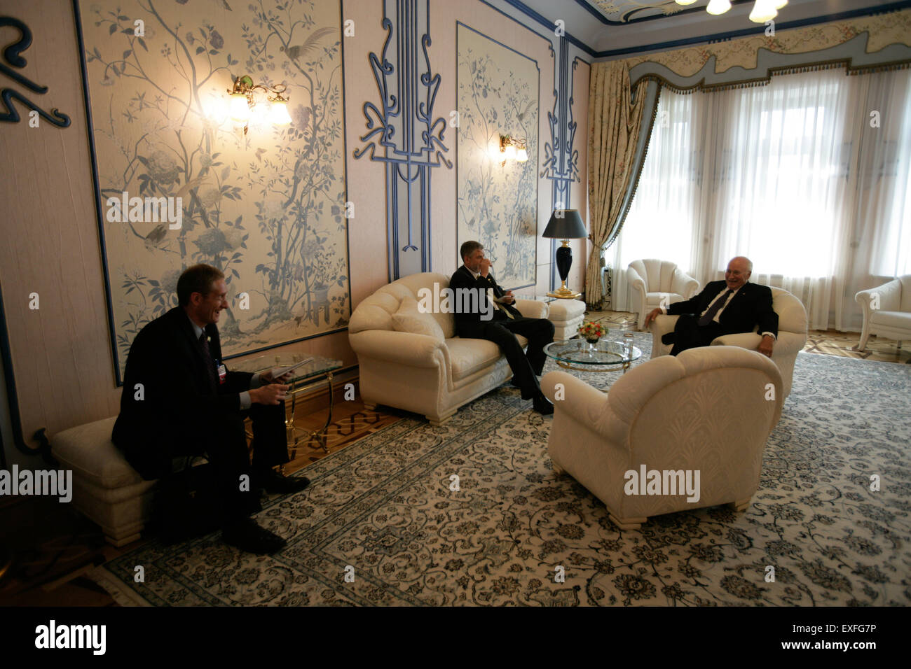 Vice President Cheney Talks with David Addington and John Hannah Stock ...