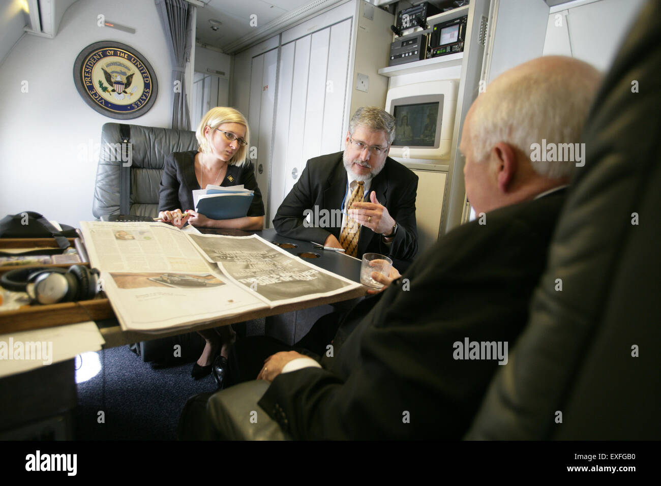 Vice President Cheney Talks With David Addington and Megan McGinn Stock ...