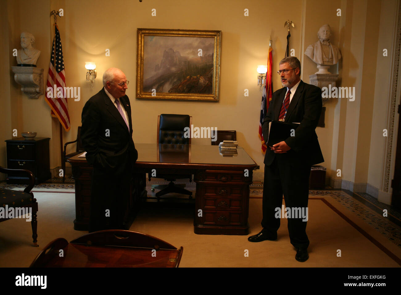 Vice President Cheney Talks with David Addington in His Senate Stock ...