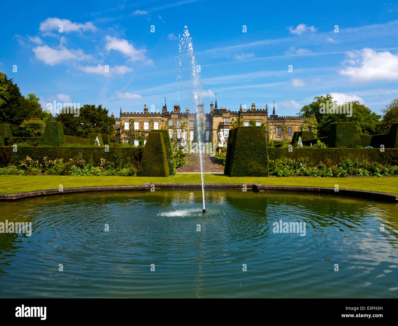 The pool in front of the house and garden at Renishaw Hall Derbyshire ...