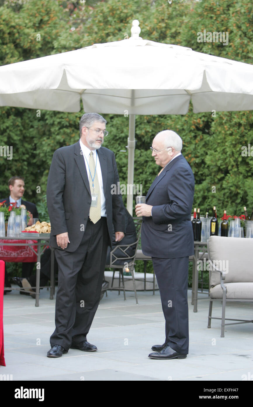 Vice President Cheney with David Addington at a Staff Barbecue Stock ...