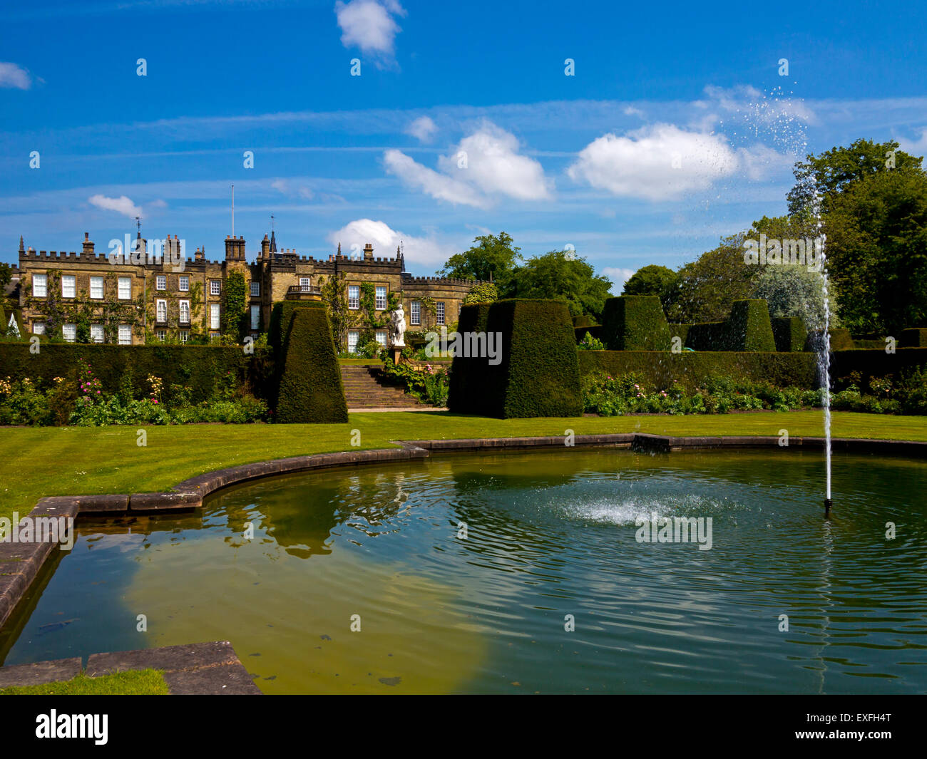 The pool in front of the house and garden at Renishaw Hall Derbyshire ...