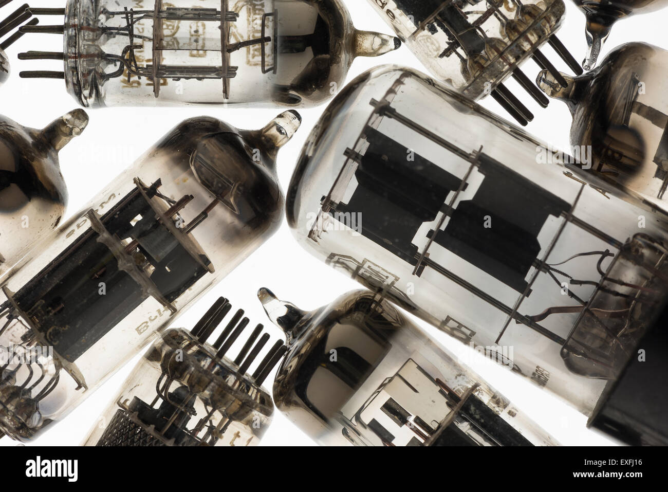 Collection of old used glass vacuum tubes used in radio and early tv ...