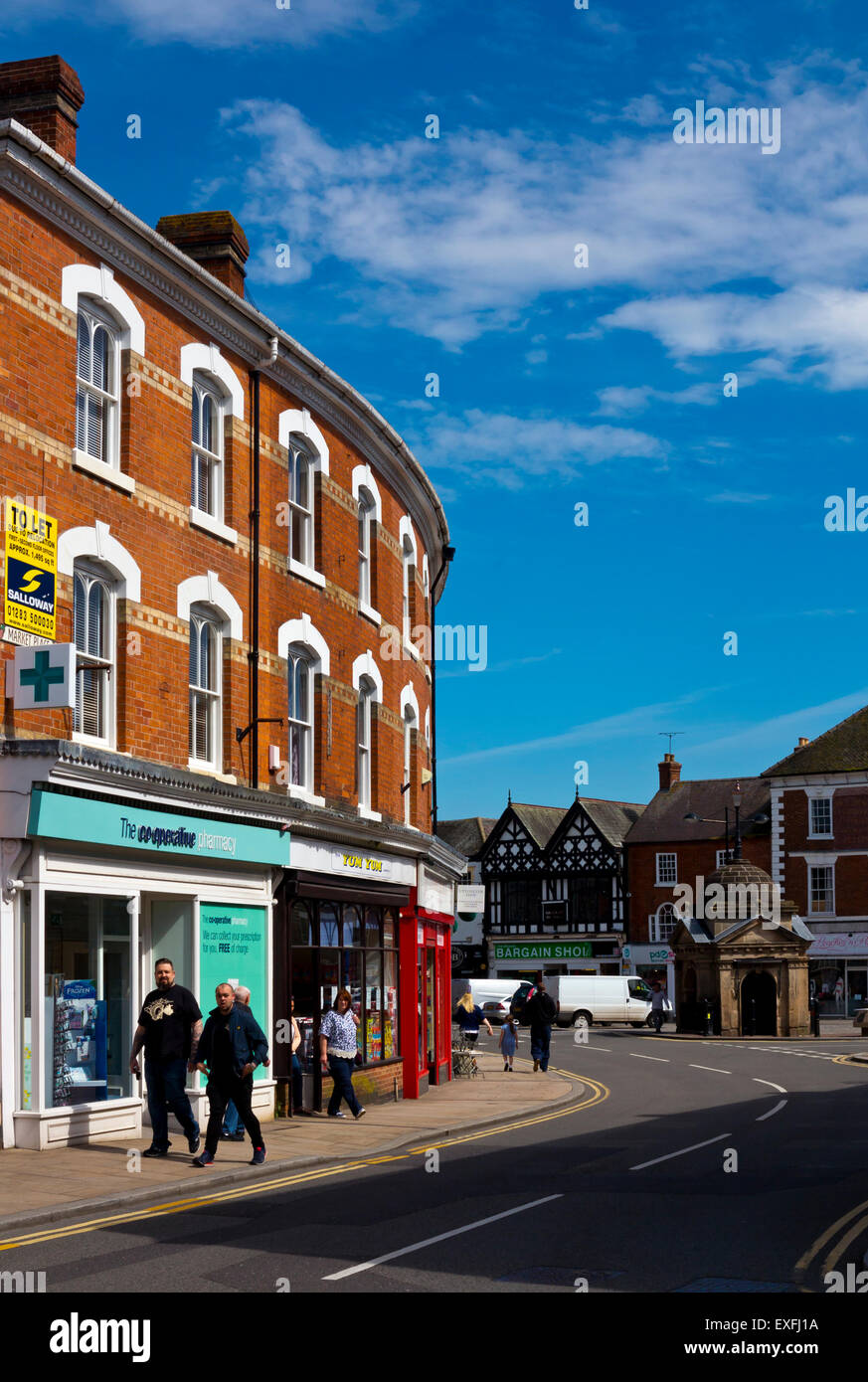High street shops in the town centre at Uttoxeter in Staffordshire West ...