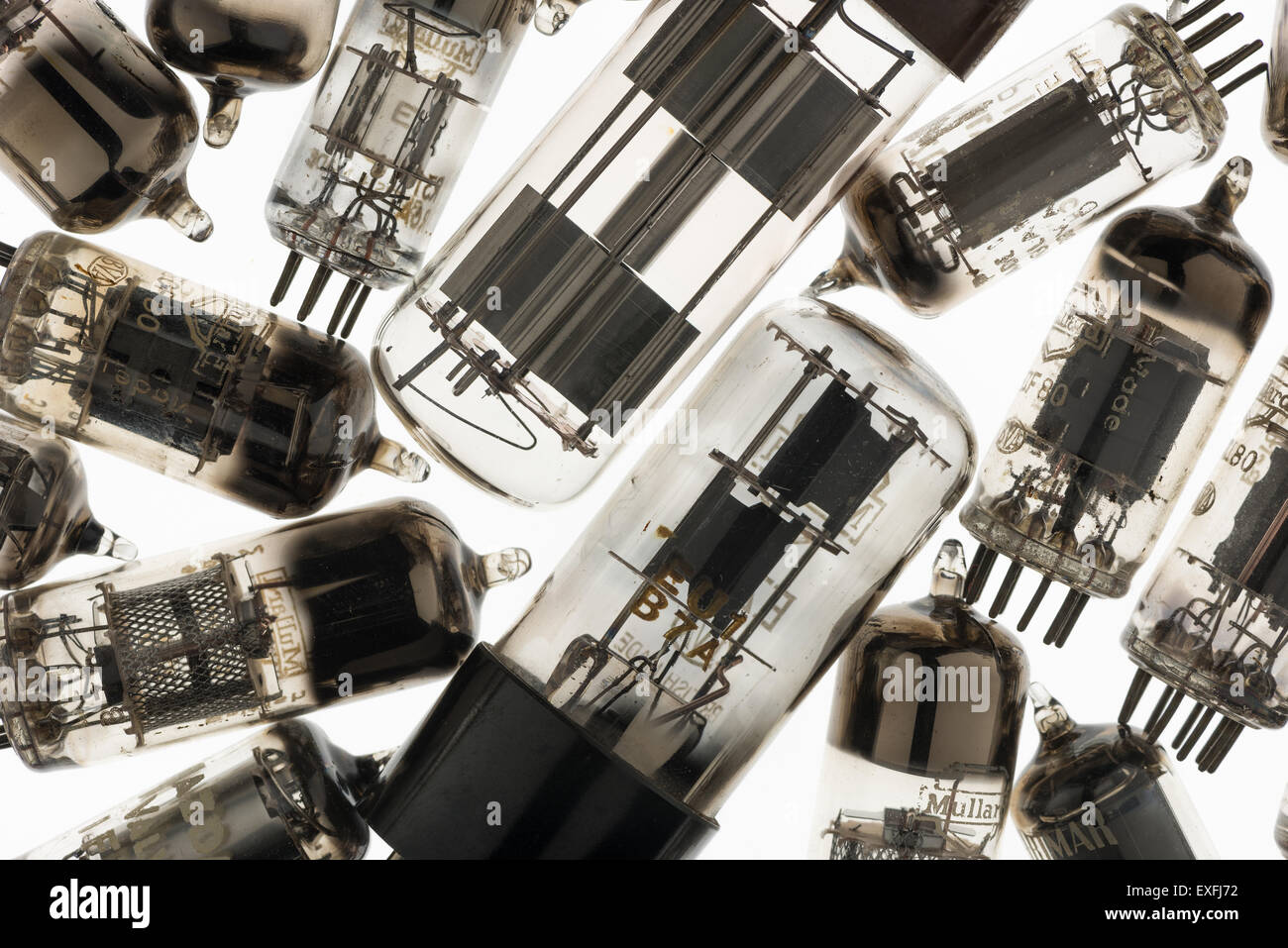 Collection of old used glass vacuum tubes used in radio and early tv ...