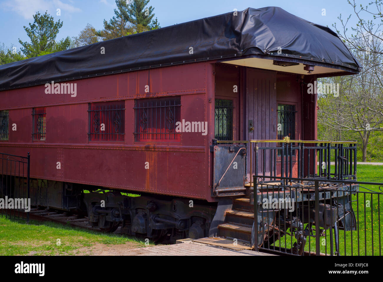 Detail of vintage train wagon on old railroad station. Taken at sulphur ...