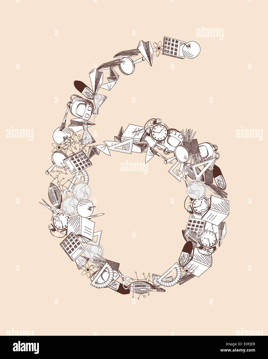 Hand drawn alphabet letter with education theme. EPS 10 vector ...