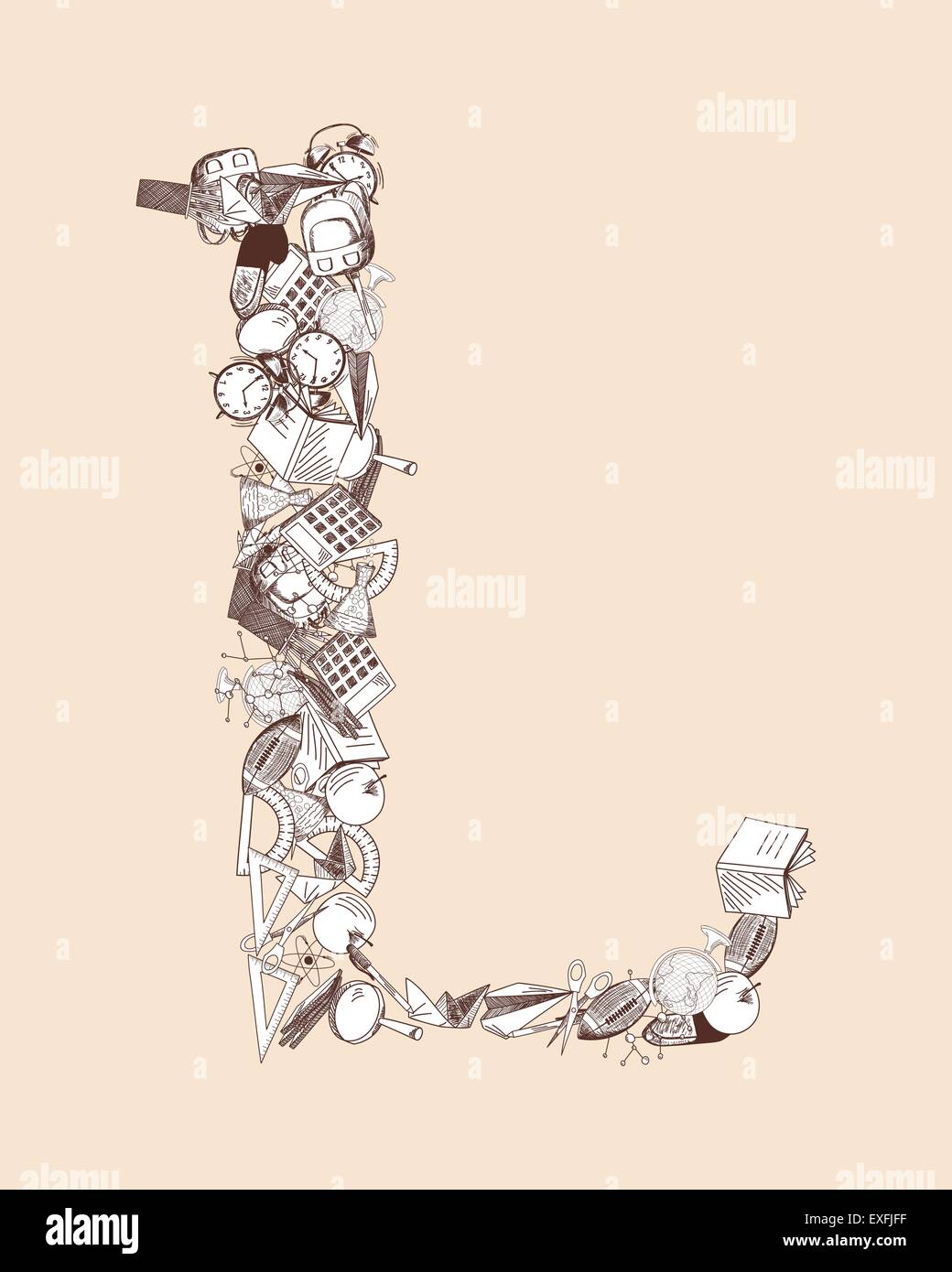 Hand drawn alphabet letter with education theme. EPS 10 vector ...