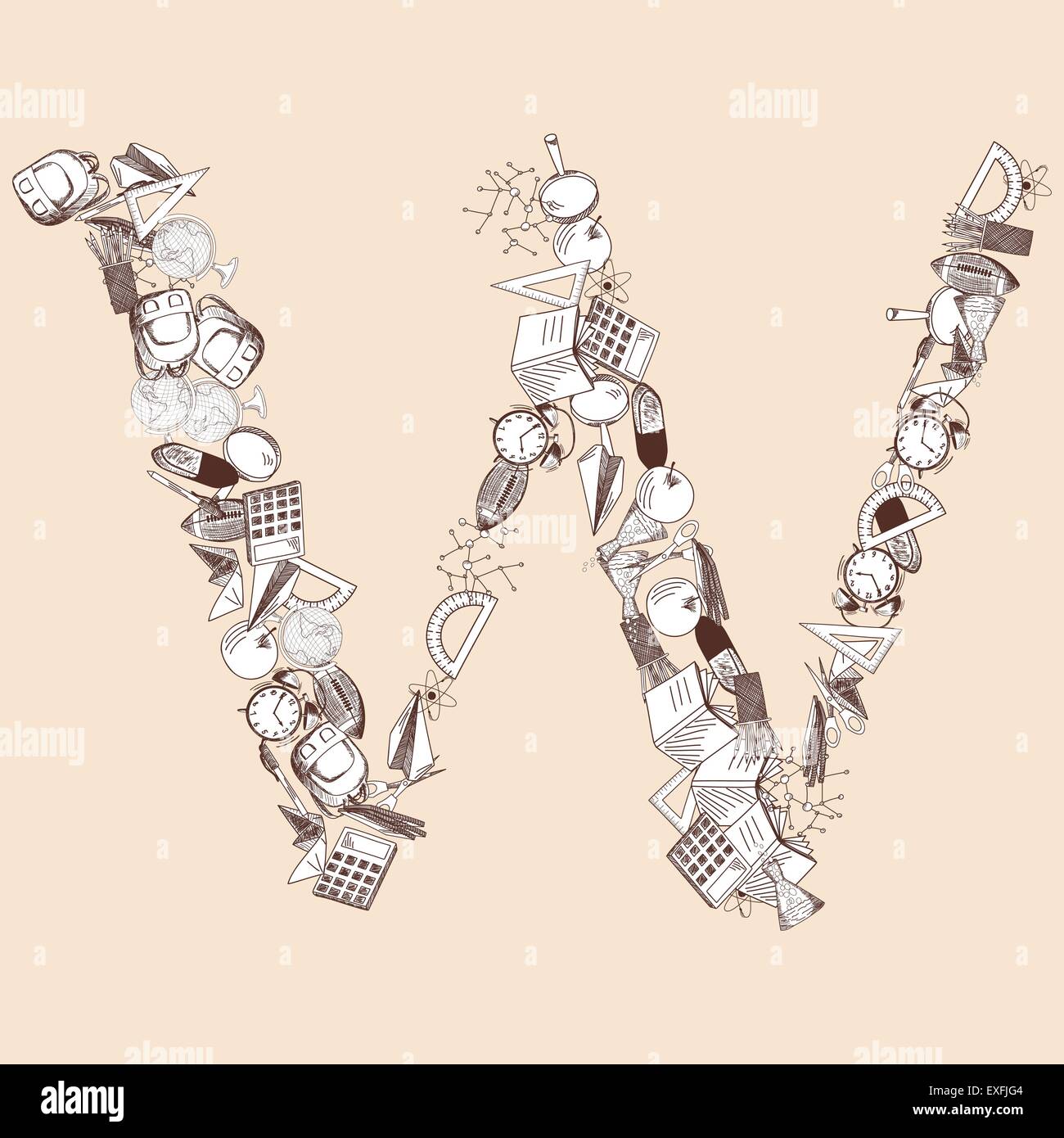 Hand drawn alphabet letter with education theme. EPS 10 vector ...