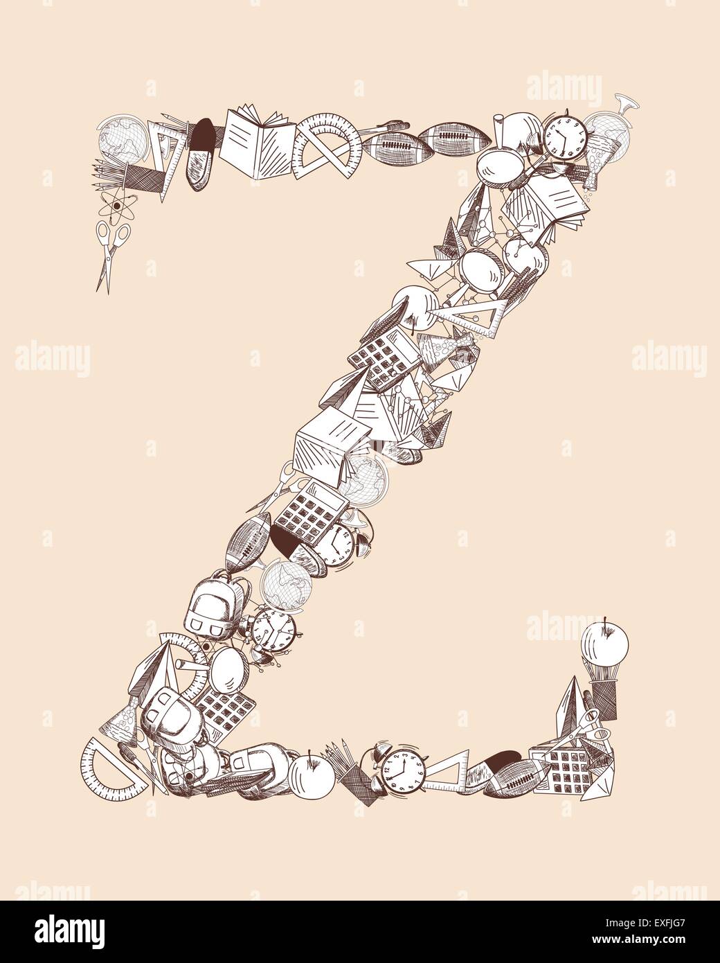 Hand drawn alphabet letter with education theme. EPS 10 vector ...