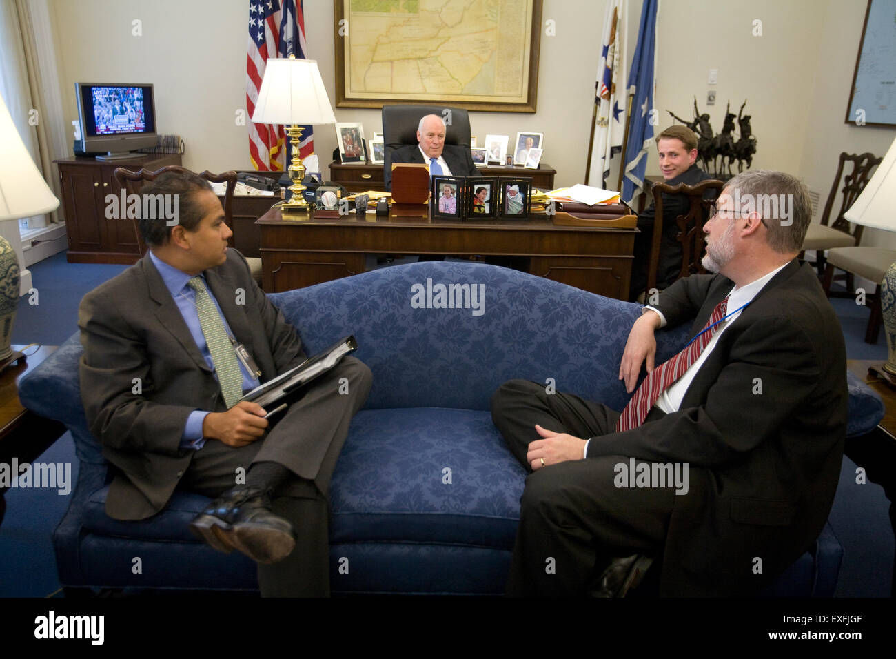 Vice President Cheney, David Addington, Joe Wall, and Neil Patel Stock ...