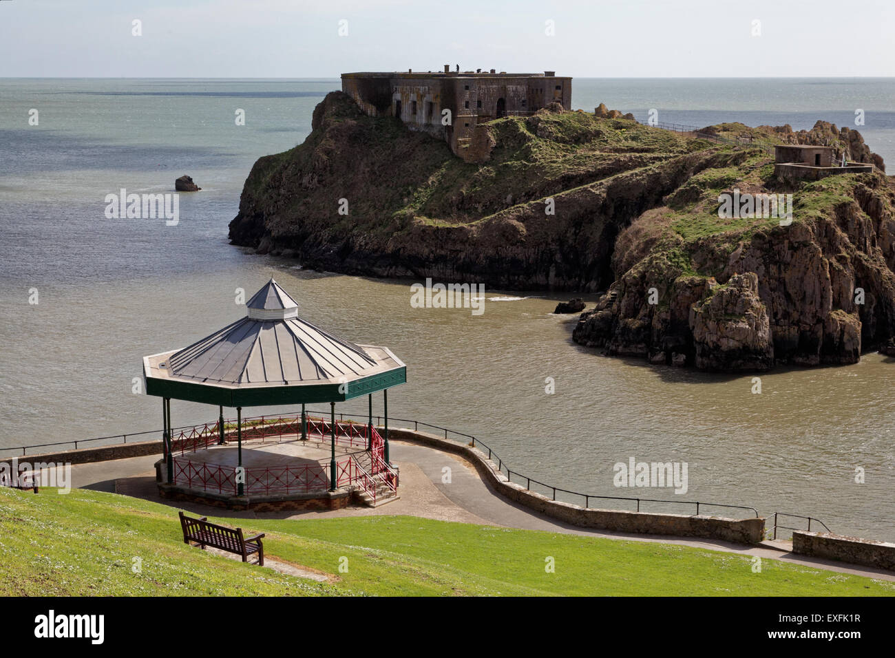 Tenby, Pembrokeshire, Wales - the Bandstand and the Fort of St ...