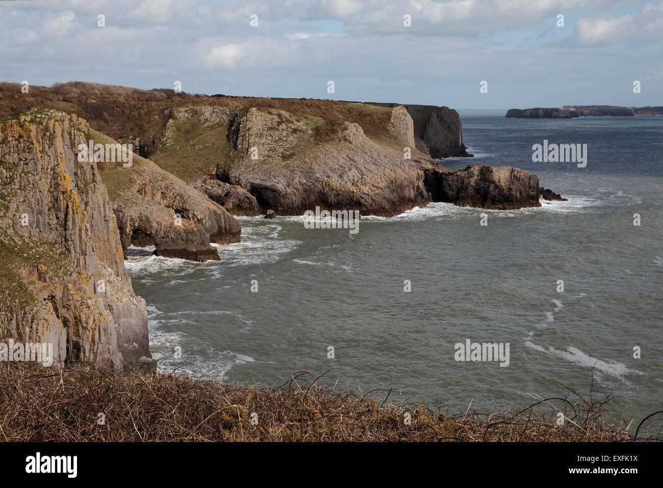 Lydstep, Pembrokeshire, Wales, UK, looking towards Caldey Island Stock ...