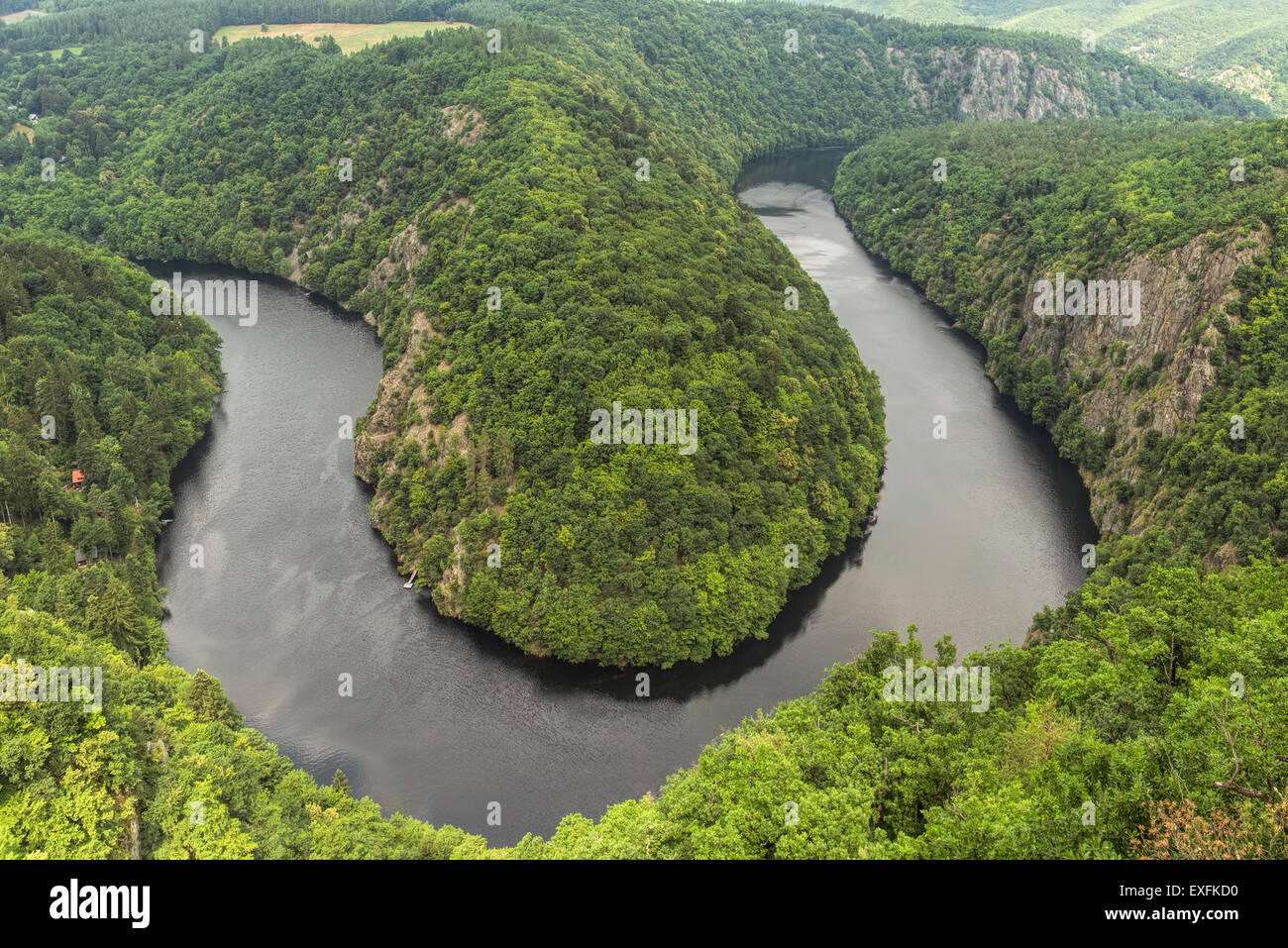 Meanders of Prague river Vltava, near Prague, Czech Republic, Europe. A ...