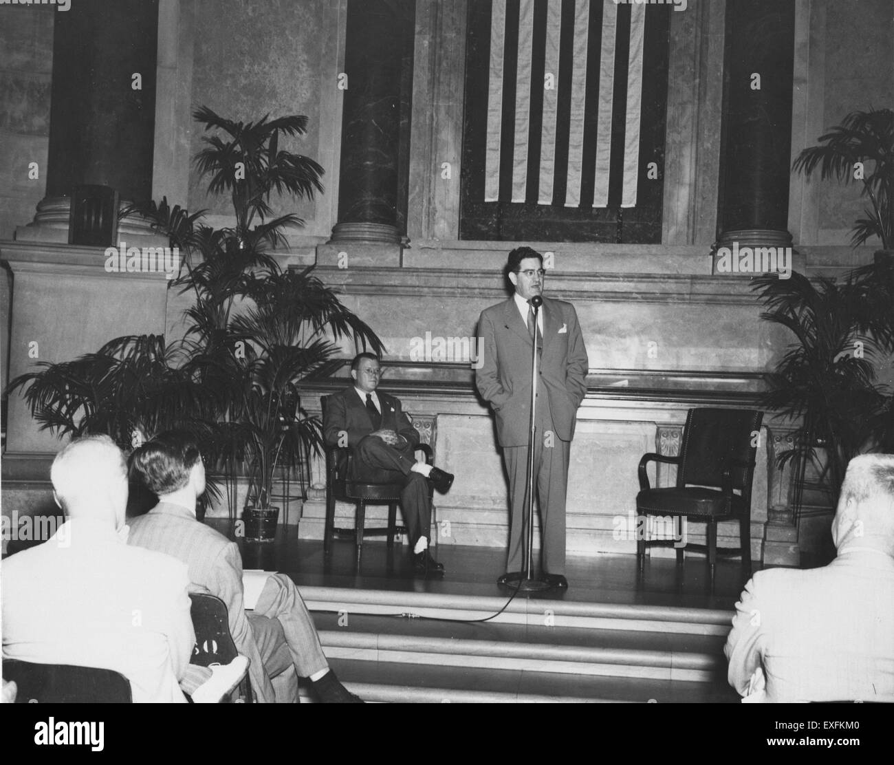 Photograph of Jess Larson, Standing, Wayne C Grover, Seated, at Stock ...