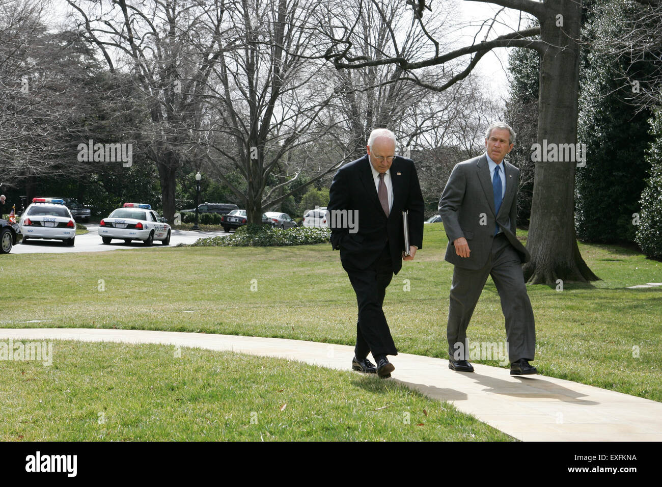 President Bush and Vice President Cheney Arrive at the White Stock ...