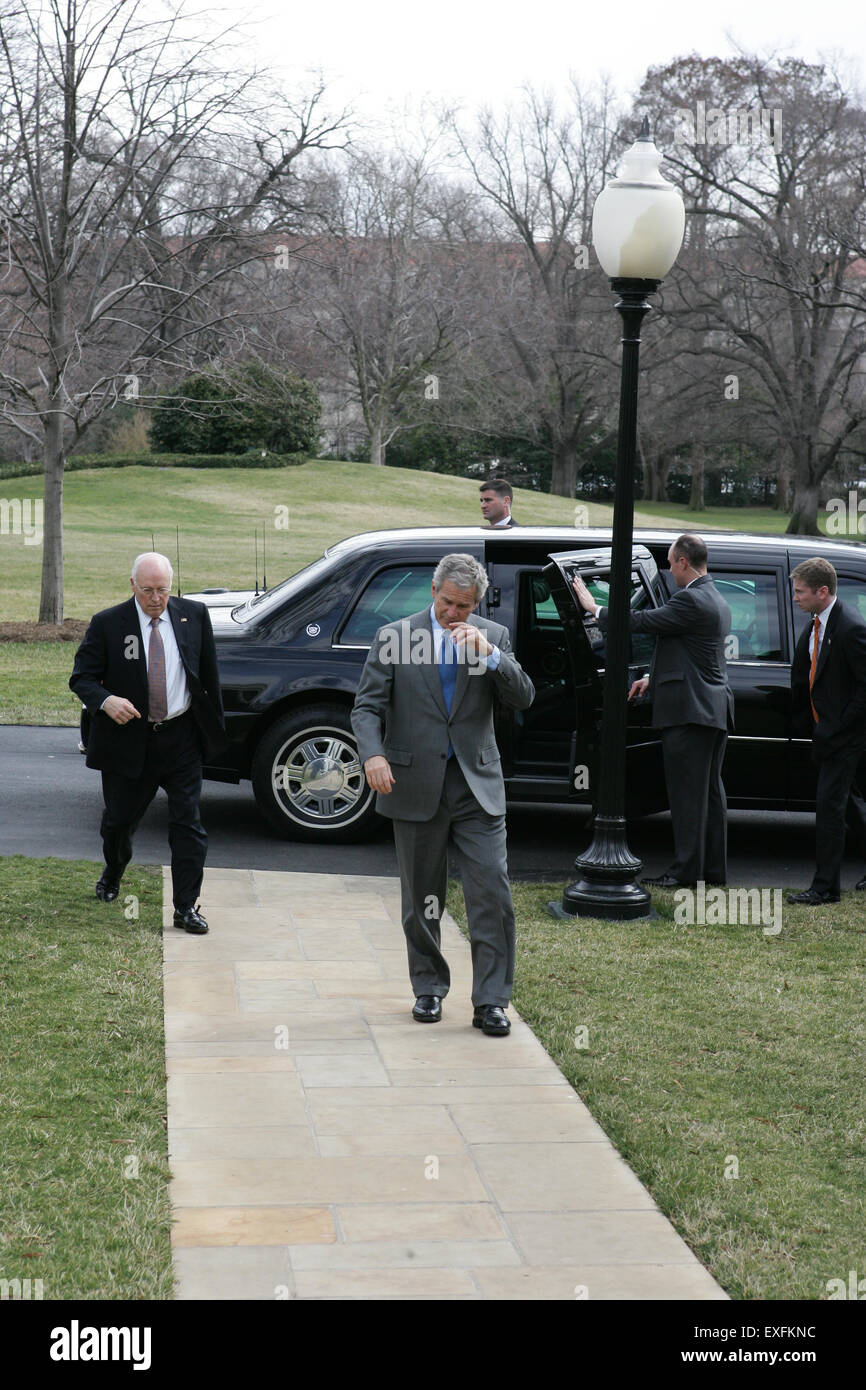 President Bush and Vice President Cheney Arrive at the White Stock ...