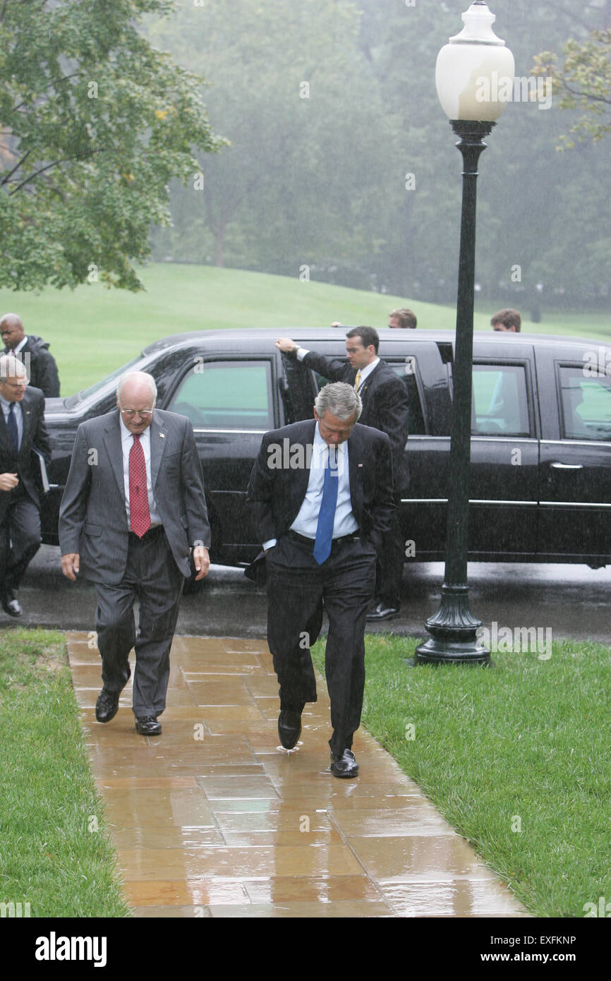 President Bush and Vice President Cheney Arrive at the White Stock ...