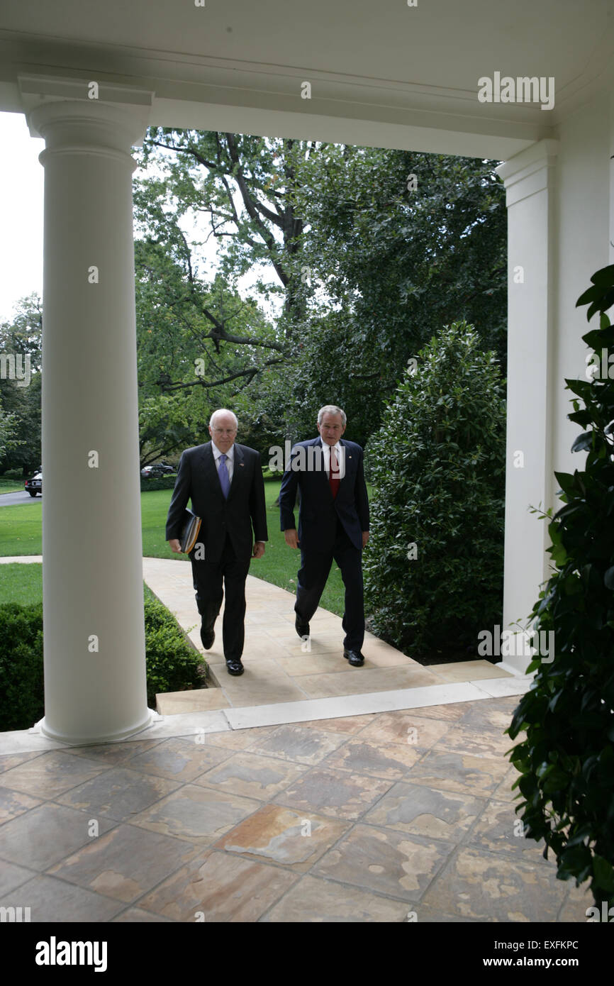 President Bush and Vice President Cheney Arrive at the White Stock ...