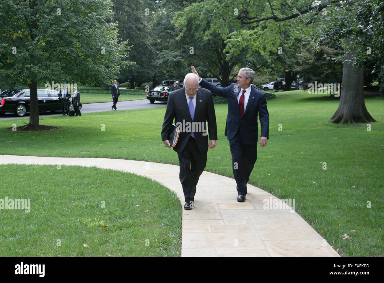 President Bush and Vice President Cheney Arrive at the White Stock ...