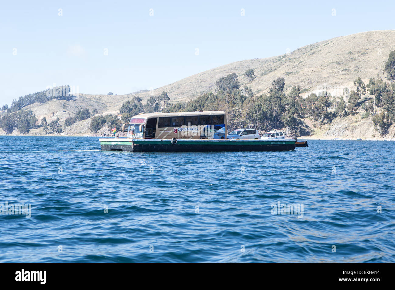 bus crossing lake titicaca Stock Photo - Alamy