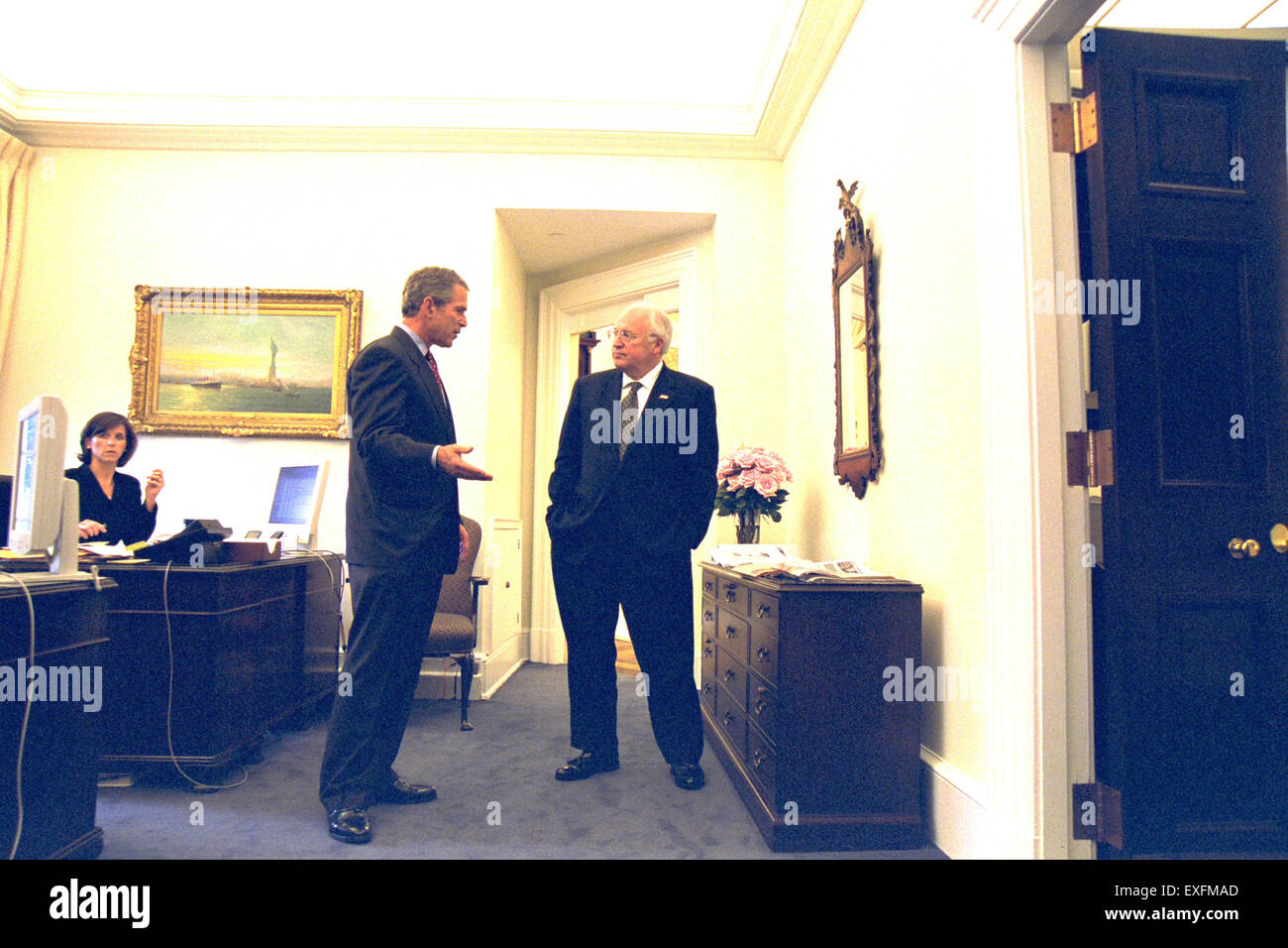 President Bush and Vice President Cheney in the Outer Oval Stock Photo ...