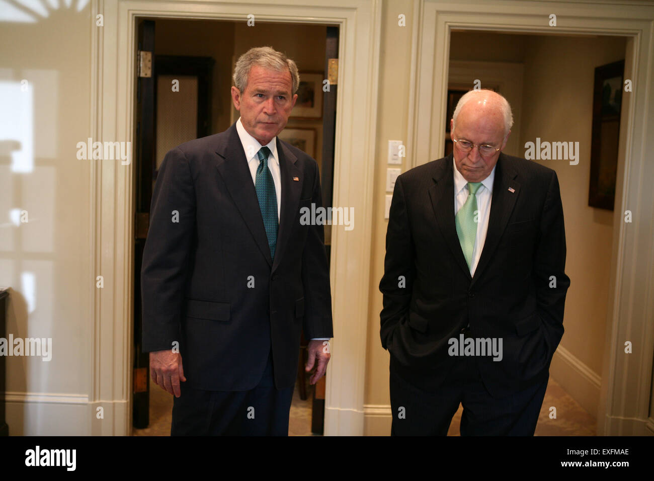 President Bush and Vice President Cheney in the Outer Oval Stock Photo ...