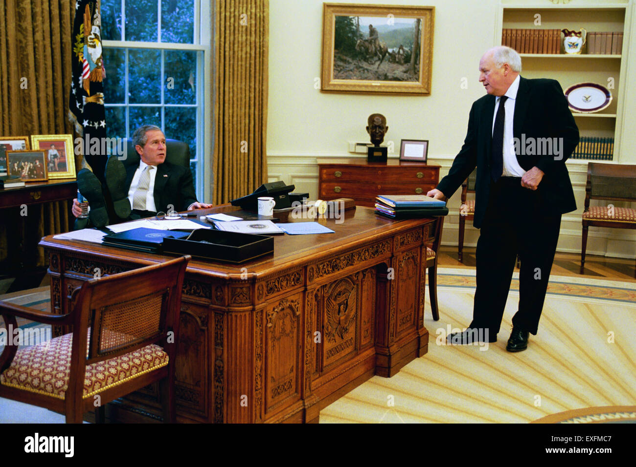 President Bush and Vice President Cheney in the Oval Office Stock Photo ...