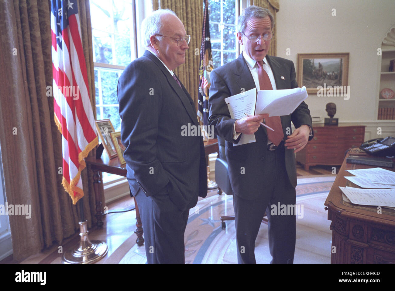 President Bush and Vice President Cheney in the Oval Office Stock Photo ...