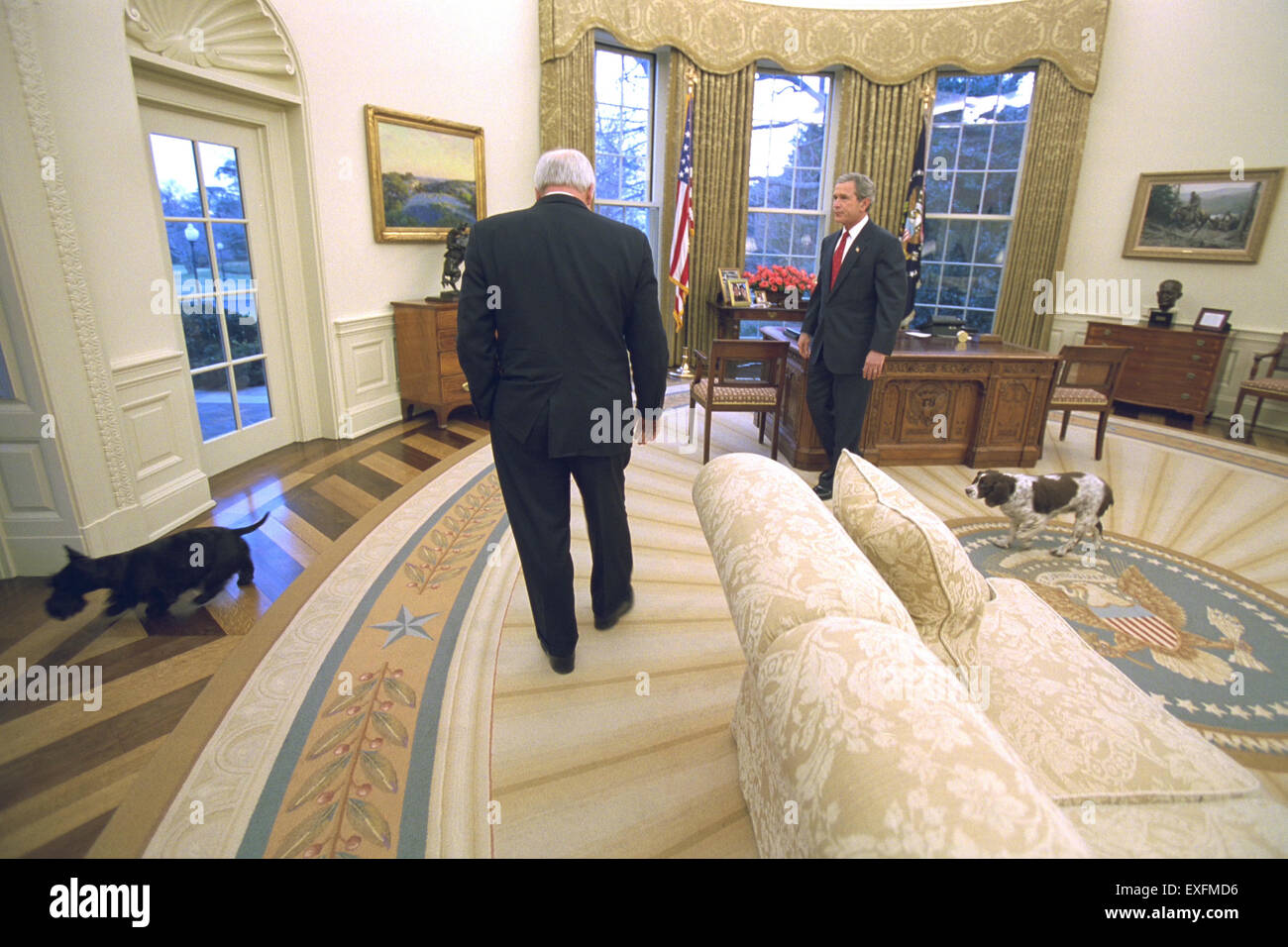 President Bush and Vice President Cheney in the Oval Office Stock Photo ...
