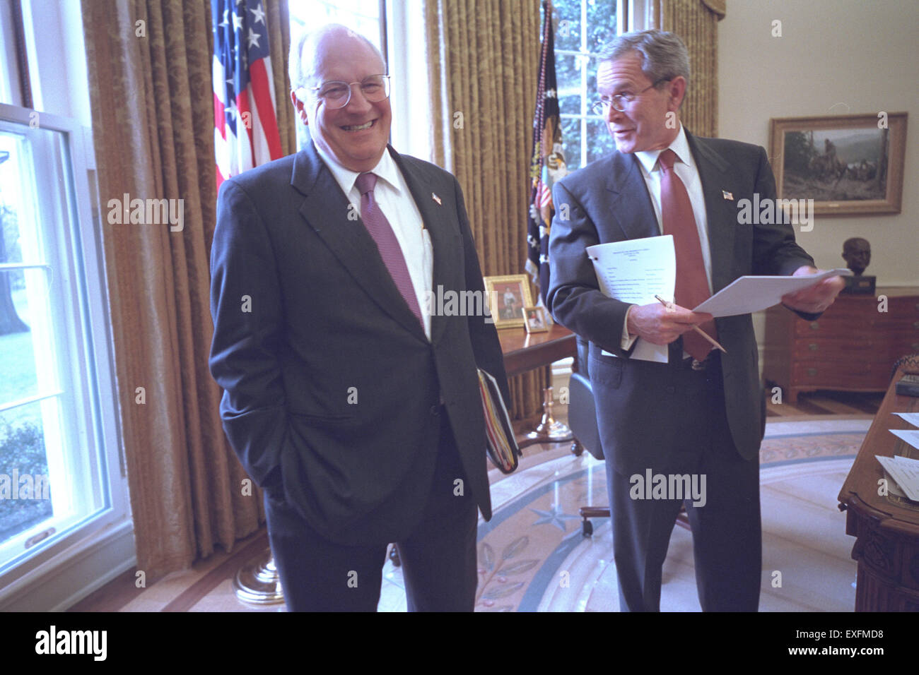 President Bush and Vice President Cheney in the Oval Office Stock Photo ...
