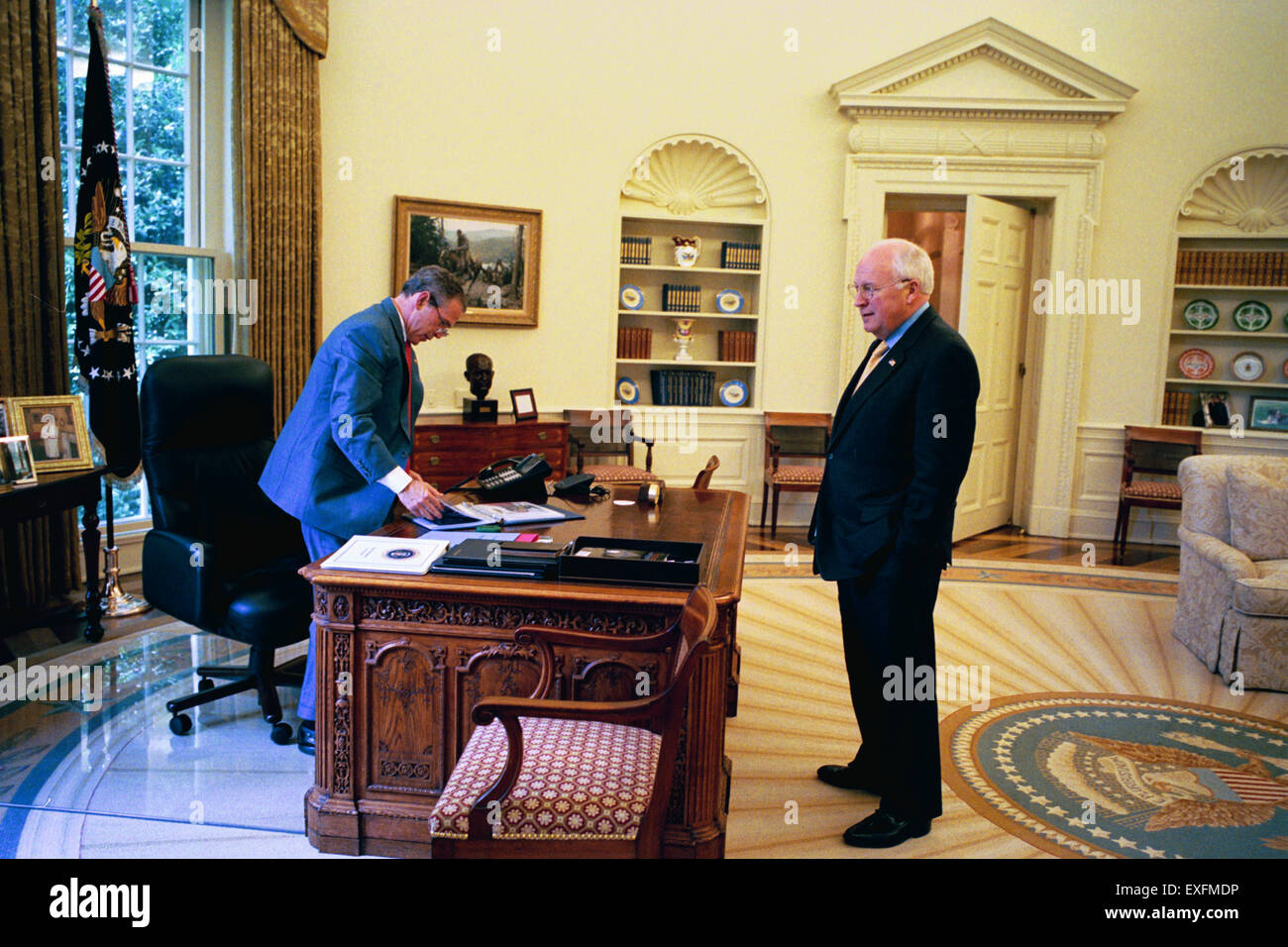 President Bush and Vice President Cheney in the Oval Office Stock Photo ...