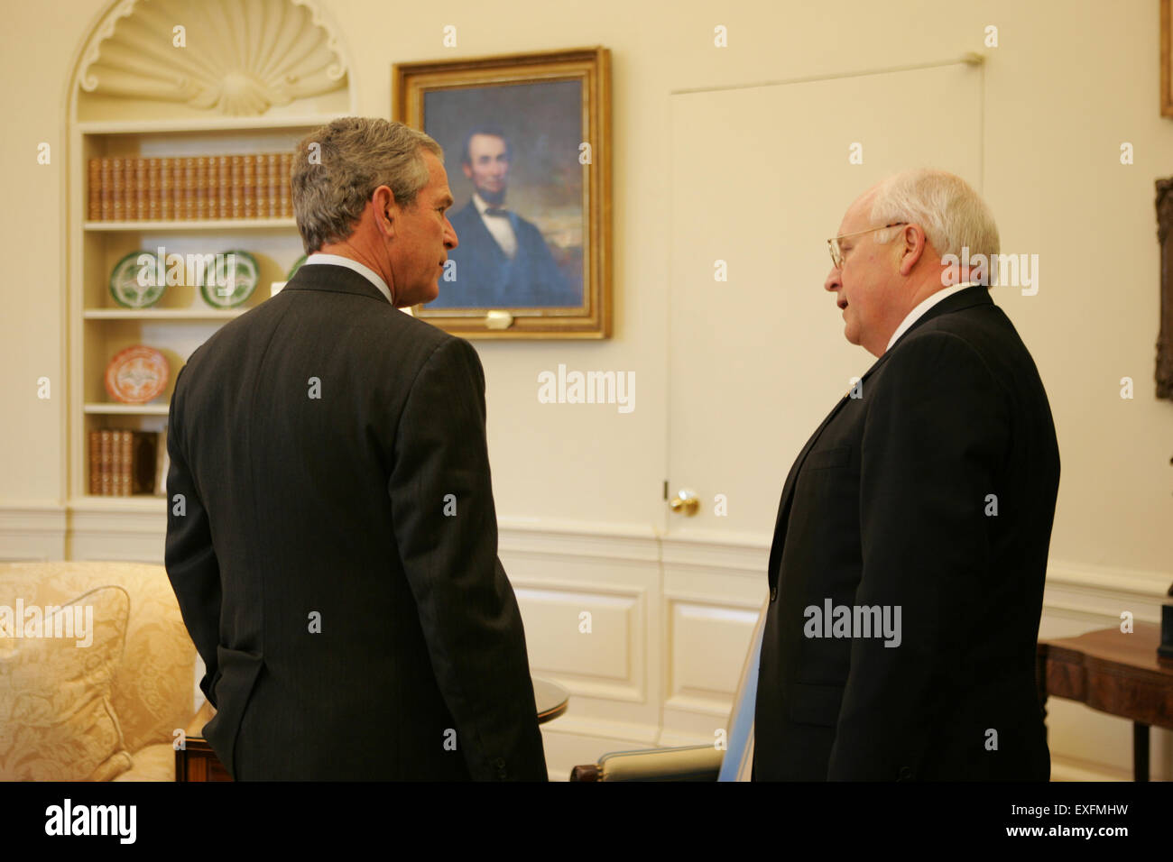President Bush and Vice President Cheney in the Oval Office Stock Photo ...